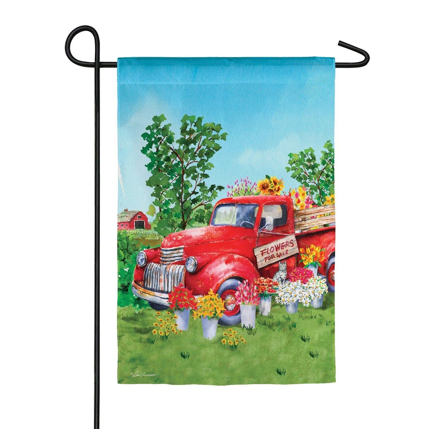 Red Flower Truck Garden Suede Flag | Simply Signs and Creative Customs